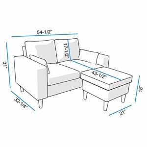 Panana 2 Seater Sofa with Footstool Compact Loveseat Couch Living Room Furniture with Armrest, Grey 2 Seater with Footstool