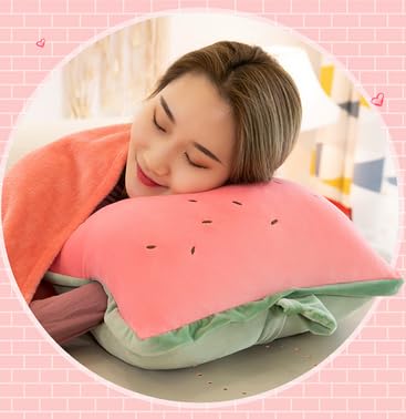 Rikyo 15" Stuffed Fruit Travel Blanket and Pillow Set,3 in 1 Plush Stuffed Hugging Pillow with Warming Hands Pillow Blanket for Kids Gift Travel Airplane Train Bed Office Nap (Pink - Strawberry)