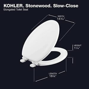 KOHLER 20466-0 Stonewood Toilet Seat, Quiet-Close Elongated, Slow Close, Wooden Toilet Seat, White & Purewash Toilet Seat Attachment for Bidet functionality, 22860-0, White