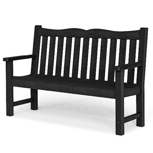 stoog outdoor bench, 2-person garden benches for outdoors, all-weather hips garden bench with 800 lbs weight capacity, never rot or fade, for garden, porch, backyard and park, black