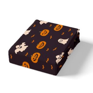 Pumpkin Lantern Fitted Sheet Twin Size Kids Halloween Bedding Set for Boys Girls Teens Pumpkin Lantern Bed Sheet Set Breathable Ghost Bed Cover Deep Pocket Bat,No Top Sheet