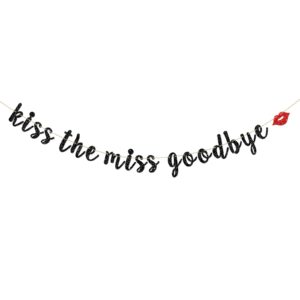 innoru kiss the miss goodbye banner - engagement party decor - miss to mrs party decorations supplies, bridal shower party bunting decorations, black glitter