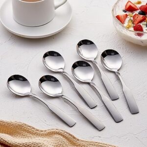 FULLYWARE Soup Spoons, Stainless Steel 6.1” Heavy Duty Round Spoons, Dinner Spoon Table Spoon Silverware, Metal Spoon Cutlery Set, 6-Piece