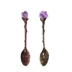 leadigol 2pcs retro crystal antique spoon coffee spoon tea spoon,amethyst crystal alloy spoons,mini ice cream decorative spoons, for home office