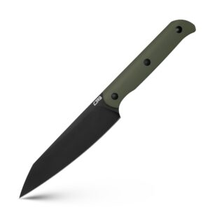 cjrb cutlery edc fixed blade knives silax (j1921b) ar-rpm9 steel black pvd blade and od green g10 handle pocket knife with kydex sheath and lanyard for camping fishing outdoor