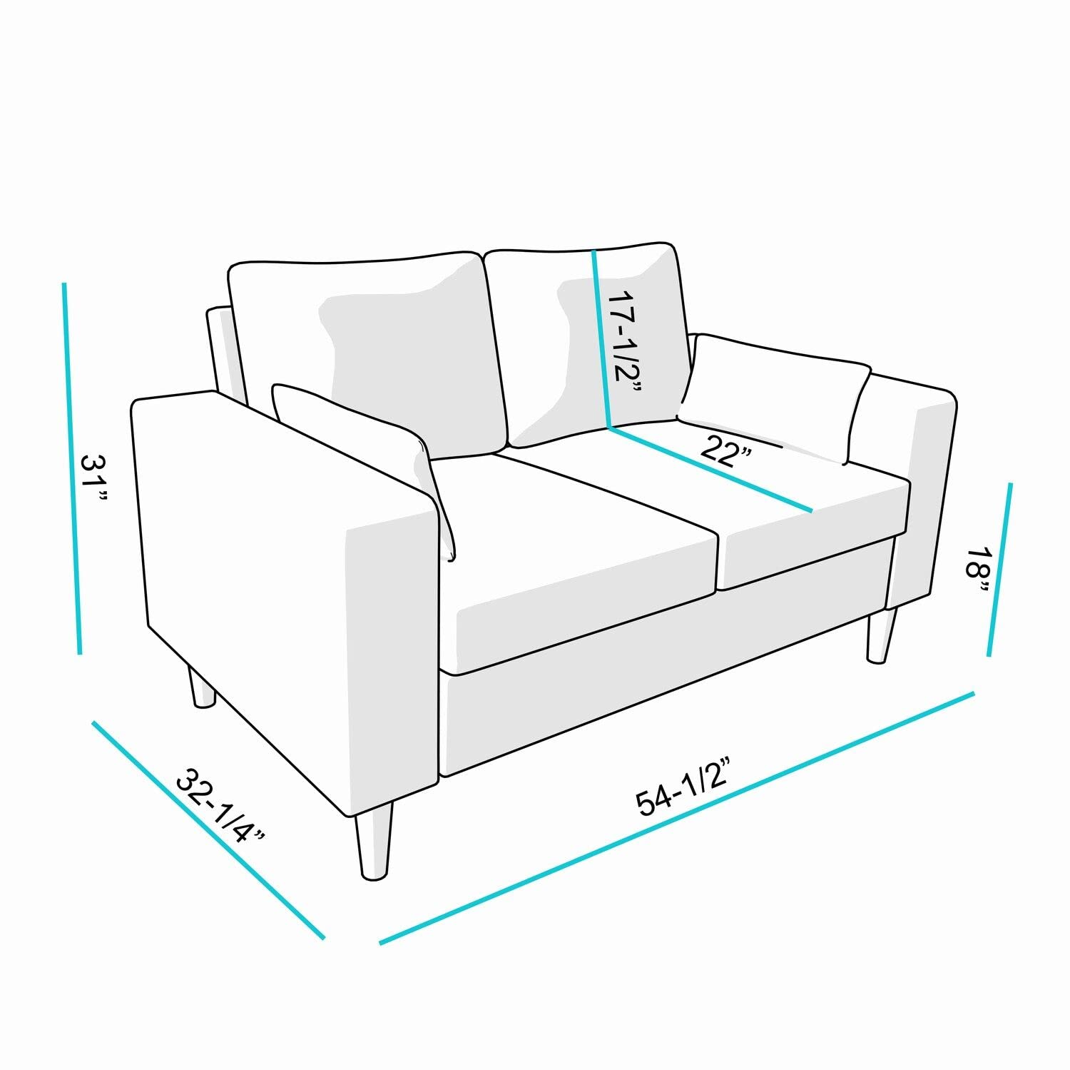 Panana 2 Seater Sofa 2 Seat Loveseat Compact Loveseat Couch Living Room Furniture with Armrest, Brown 2 Seater