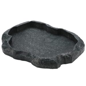 ejoyous reptile rock food dish water bowl, resin terrarium feeder feeding bowl for tortoise lizard amphibian hermit turtles (m)