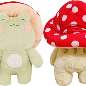 Frog Plushies Toys, 17" Cute Frog Pillow with Mushroom Hat Stuffed Animals, Kawaii Plushies Gift for Kids Girls Adults Valentines Birthdays Gift（Light Green Red hat, 17inch