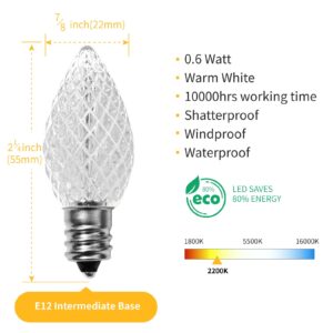 Meconard C7 Led Replacement Christmas Light Bulbs, C7 Shatterproof Led Bulbs for Christmas Indoor Outdoor String Lights, E12 Candelabra Base, Commercial Grade Holiday Bulbs, Warm White, 25 Pack