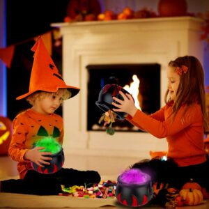 YUJUN 3 Pack Halloween Witch Cauldron Candy Servers Bowls Decor Plastic Kettle Lights Halloween Holder Bucket Witch Cauldron Spiders for Halloween Festival Supplies Indoor Outdoor Home Decoration