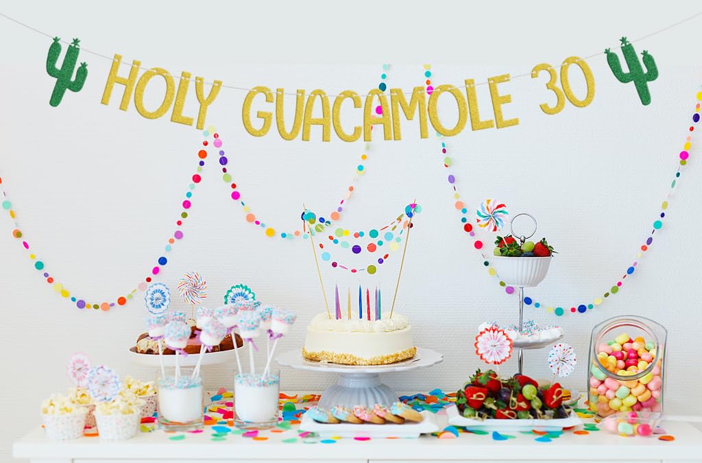 Holy Guacamole 30 Banner, Mexican Fiesta 30th Birthday Decorations, Taco Cactus Thirty Birthday Anniversary Cinco De Mayo Theme Party Supplies Gold Green