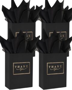 lwbdd 50 pack thank you gift bags-small size thank you bags in bulk with handles & tissue paper for wedding, baby shower, business, shopping, party favors, birthday, hotel guests (black-gold)