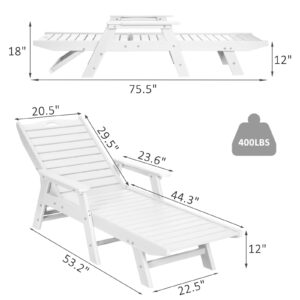 nalone Chaise Lounge Set of 2 Outdoor with 5-Position Adjustable Backrest, HDPE Lounge Chair for Outside Supports Up to 400 LBS, Pool Lounge Chairs for Patio Poolside Deck Beach Backyard(White)