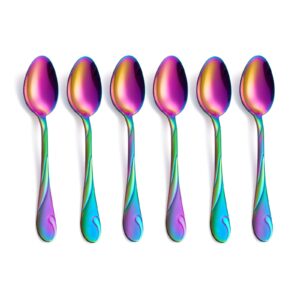 rainbow dessert spoons, seeshine 6.5-inch stainless steel shiny rainbow teaspoon, espresso coffee spoon, tea spoons silverware, set of 6