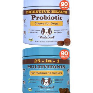 Natural Dog Company Multivitamin and Probiotic Chews Bundle: Complete Nutritional Support for Dogs, Boosts Immune System, Enhances Digestive Health, Ideal for Senior Dogs and with Sensitive Stomachs