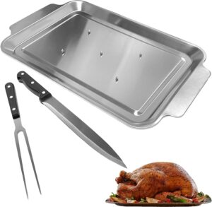 spiked carving tray stainless steel spiked roast chicken carving dish tray, turkey meat serving, stainless steel carving knife fork set for meat turkey