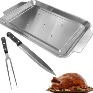 Spiked Carving Tray Stainless Steel Spiked Roast Chicken Carving Dish Tray, Turkey Meat Serving, Stainless Steel Carving Knife Fork Set for Meat Turkey