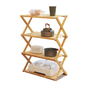 Rosvola Foldable Wood Rack, Strong Bearing Capacity Wide Applications Camping Portable Folding Shelf for Outdoor (4 Layers)