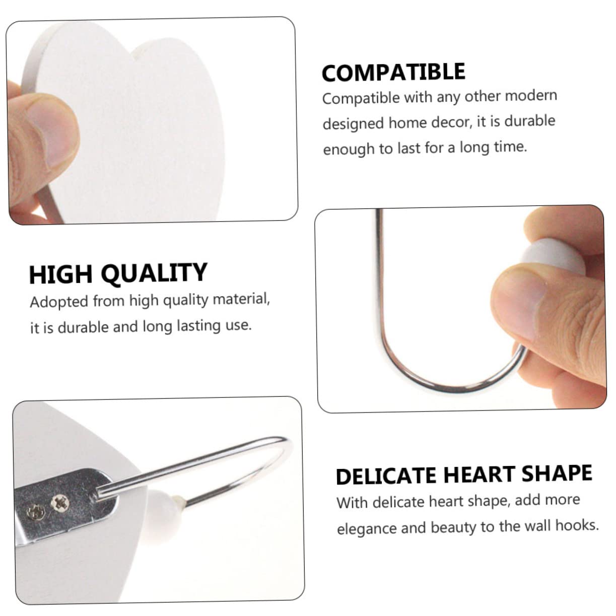 CHILDWEET 5pcs Hook up Wooden Coat Hooks Wood Decor Hat Wall Hanger Wall Mount Clothes Rack Heart Key Hooks Sticky Wall Hangers Decorative Hook Wooden Hooks Heart Shape Hooks Ledge White