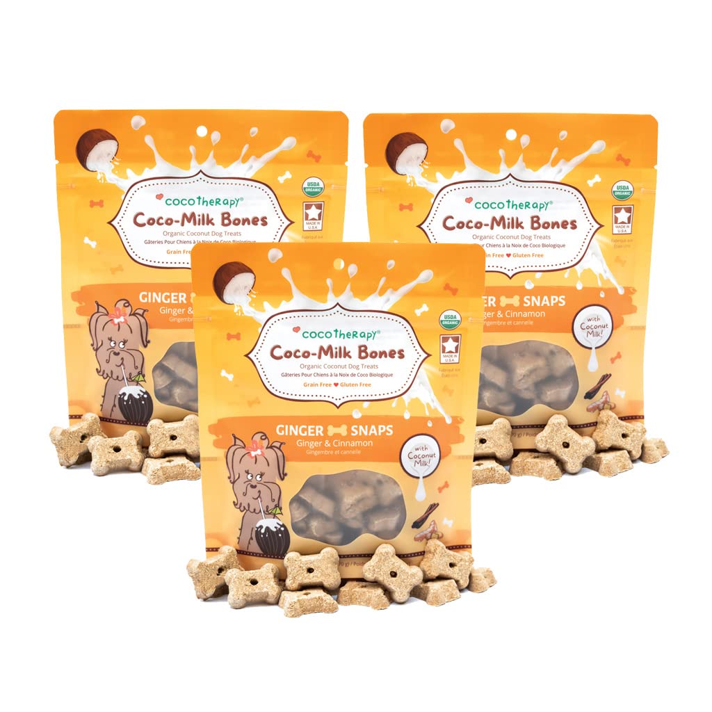 CocoTherapy Ginger Coco-Milk Bones 3 Pack, 6 Ounces Each, USDA Organic