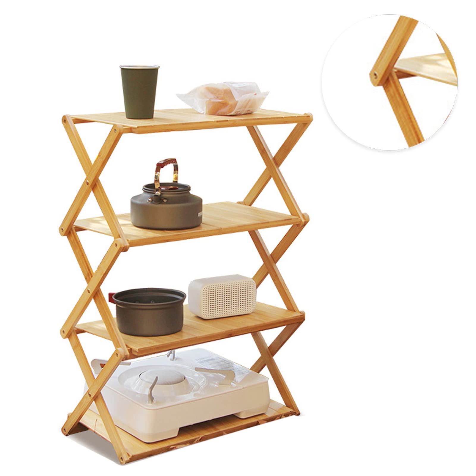 Rosvola Foldable Wood Rack, Strong Bearing Capacity Wide Applications Camping Portable Folding Shelf for Outdoor (4 Layers)