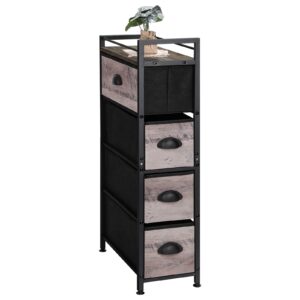 mooace narrow dresser storage tower with 4 drawers, slim dresser chest of drawers, vertical small fabric dresser standing, wood top organizer for bedroom, bathroom & laundry, black/greige