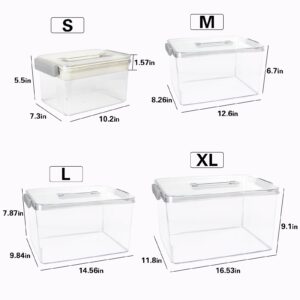 GUDEMAY 4 Pack Clear Storage Bins Latch Box, Plastic Container with Lids & Handle, Large Pantry Organization and Storage Bins, Cabinet Organizers, Multi-Purpose Organizer for Home, Set of 4 Size