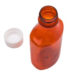 AVG Packaging Supplies Amber Pharmacy Container with Cap - Push & Turn Child Resistant Refillable Bottle – Shatterproof Liquid & Prescription Medicine Container with Measure Lines, 12oz (25ct)