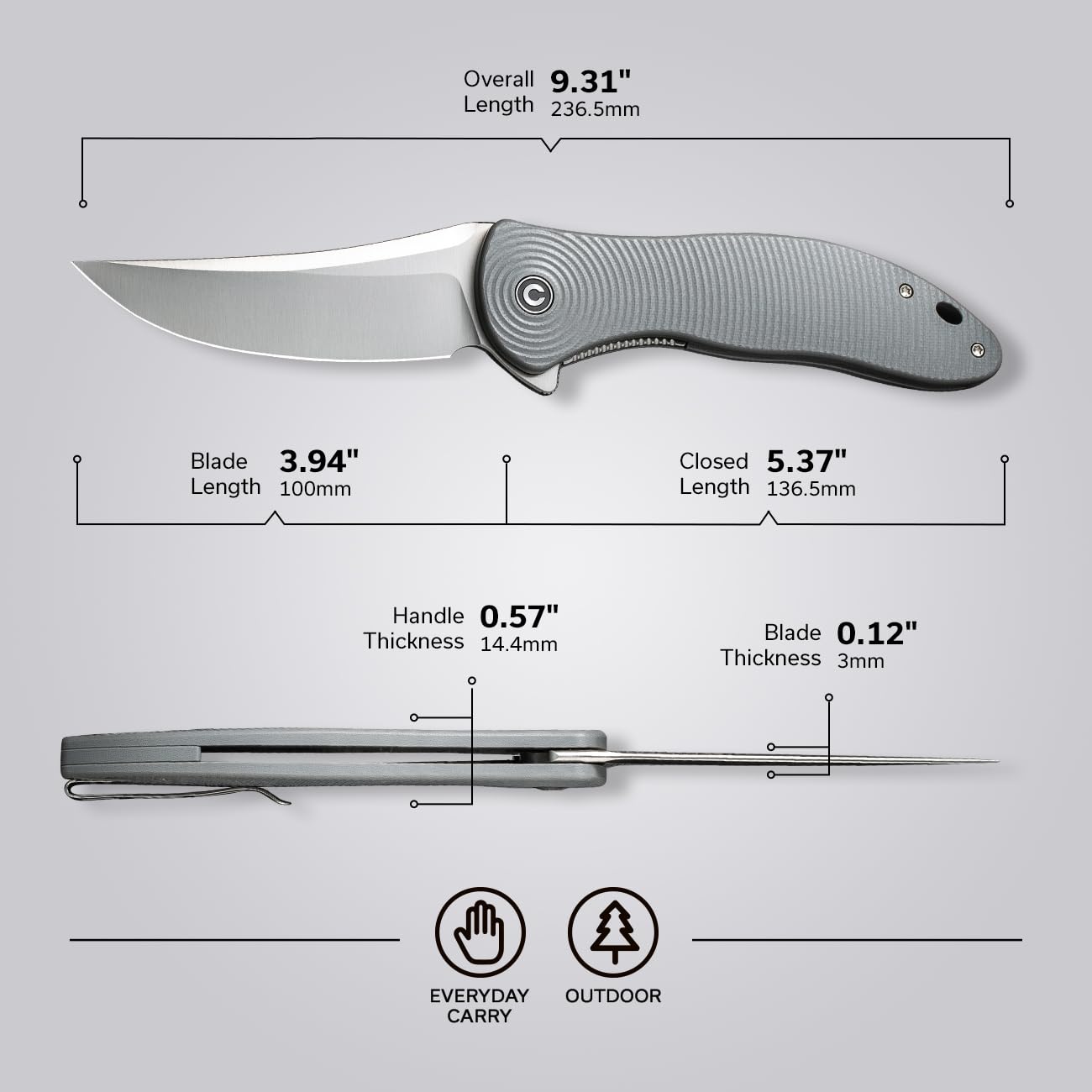 CIVIVI Synergy4 Pocket Knife for EDC, Large Folding Knife with 3.94'' Nitro-V Blade Ergonomic 3D Machined G10 Handle, Utility Knife for Camping Hiking C21018A-2