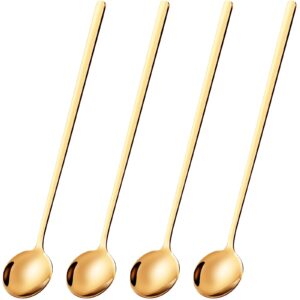 4 pcs 6.7" coffee spoons, teaspoons, gold spoons, stirring spoons with long handle, cute coffee bar accessories - stainless steel bar spoons set for espresso iced tea dessert ice cream yogurt cocktail