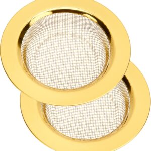 Raings 2 PCS Kitchen Sink Strainers Stainless Steel, Upgrade Anti-Clogging Mesh Sink Drain Basket, Strainers for Sink Drain Food Catcher with Large Wide Rim 4.5" Diameter (Gold)