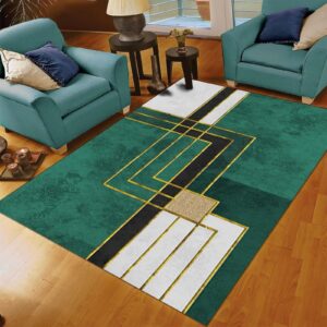 luxury emerald green gold home area rug, retro black gold geometric print indoor carpet, non-shedding soft and plush floor decor area rug for bedroom living room hallways entryway office 2x3ft