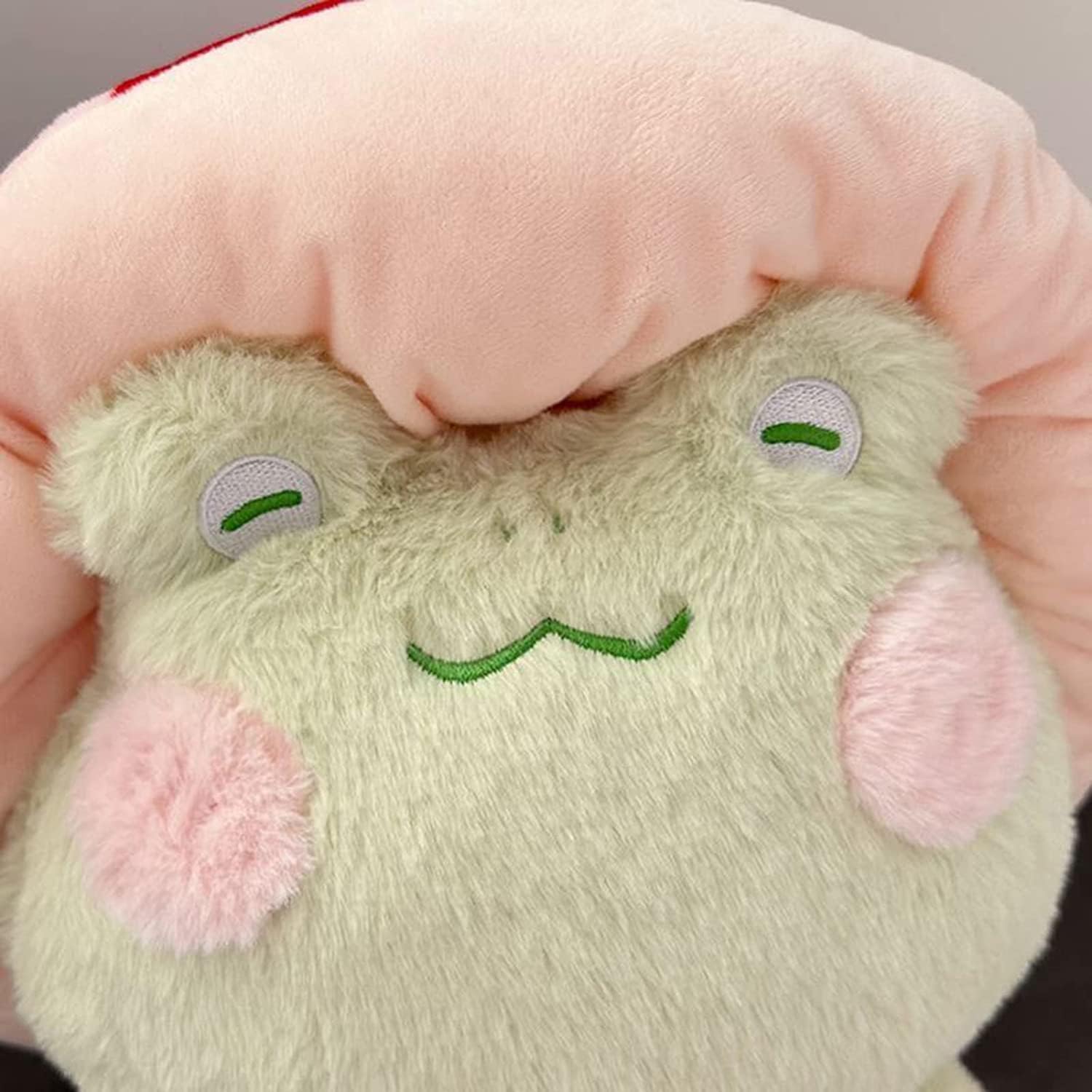 Frog Plushies Toys, 17" Cute Frog Pillow with Mushroom Hat Stuffed Animals, Kawaii Plushies Gift for Kids Girls Adults Valentines Birthdays Gift（Light Green Red hat, 17inch