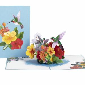 iGifts And Cards Inspirational Hummingbird with Yellow and Red Hibiscus 3D Pop Up Greeting Card - Colorful Flowers, Ideal for Mother's Day, Birthday, Anniversary, Get Well, Thank You, Bird Lovers 6x8