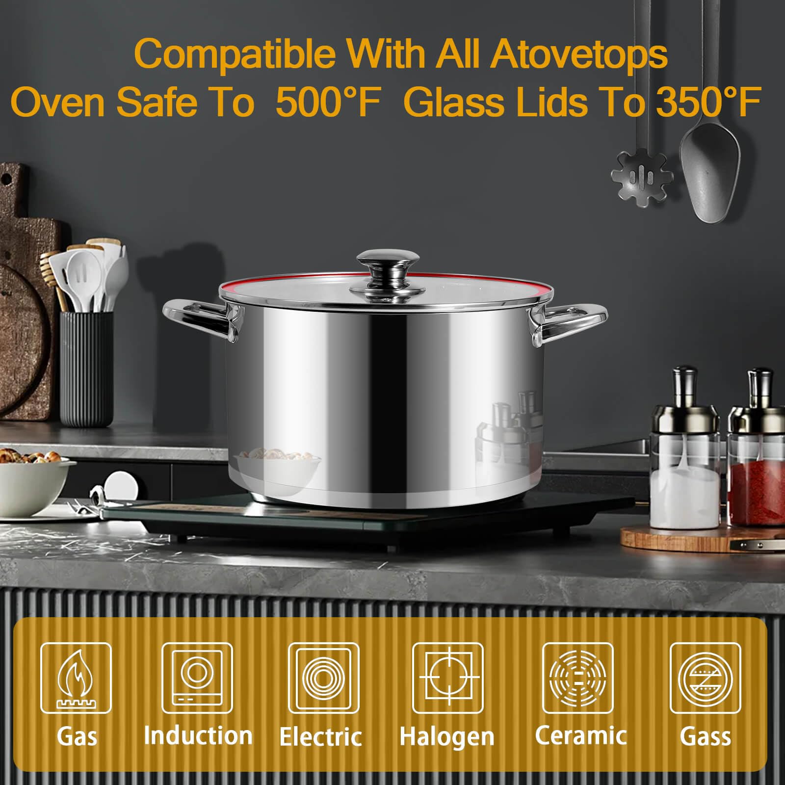 Stock Pot-Stainless Steel StockPot with Lid-8 QT Soup Pot-Induction Stockpot, Oven, Gas, Dishwasher Safe…