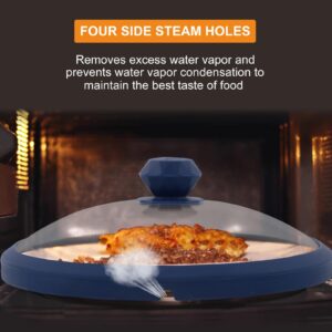 Glass Microwave Cover for Food Large Microwave Food Cover Splatter With Easy Grip Handle Anti-Splatter Lid With Enlarge Perforated Steam Vents Dishwasher Safe Keeps Microwave Oven Clean