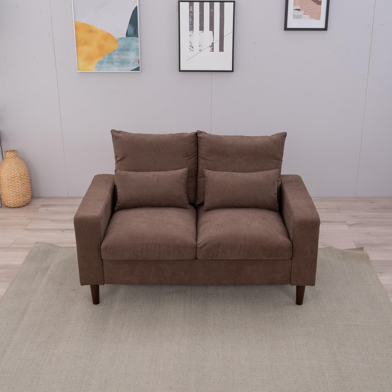 Panana 2 Seater Sofa 2 Seat Loveseat Compact Loveseat Couch Living Room Furniture with Armrest, Brown 2 Seater