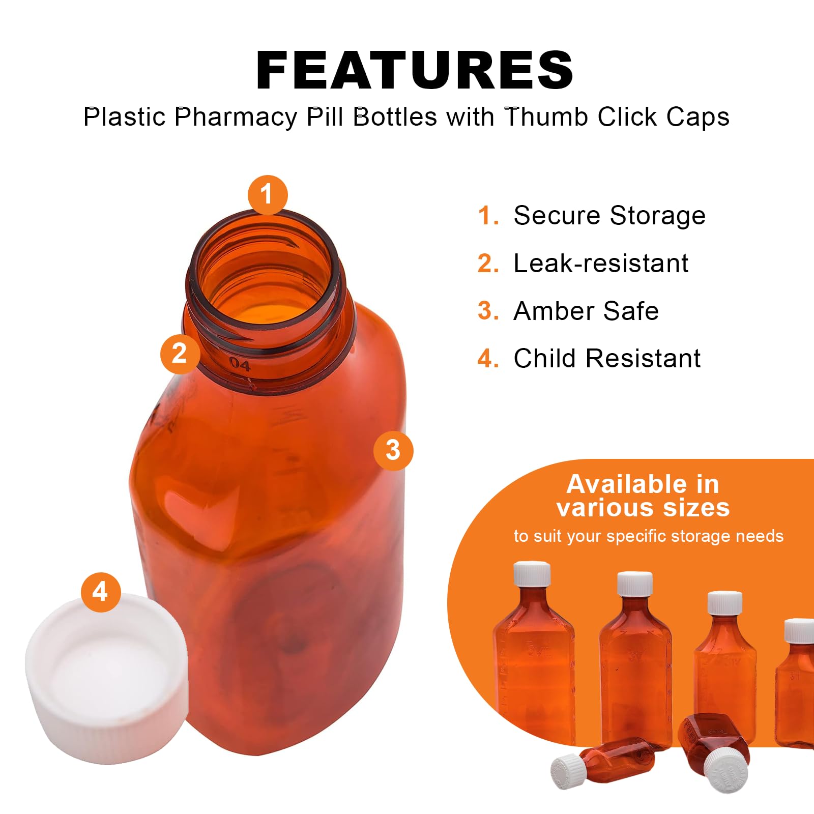 AVG Packaging Supplies Liquid Amber Oval Sample Bottles with Push & Turn Caps – Child Resistant Pharmacy Prescription Medicine Containers, 2oz Vials (200ct)