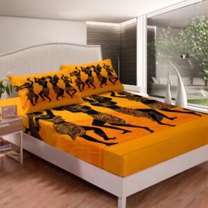 african themed bed sheet set queen size african pattern fitted sheet for kids decor ethnic afro decor bedding set tribal dance bed cover deep pocket traditional exotic style bed set