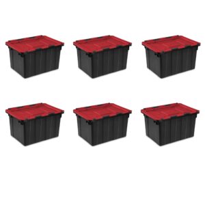 hedusa 12 multifunctional gallon hinged lid industrial tote plastic storage container for storage and organization, black, set of 6 to bring order to garages, basements and attics