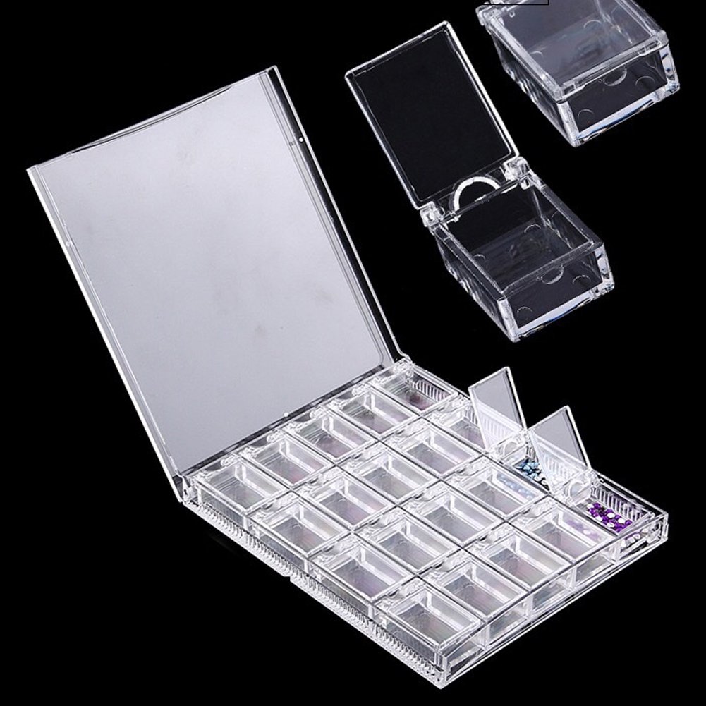 20 Grids Clear Plastic Organizer Box Rhinestone Beads Container Case for Nail Art Decorations DIY Crafts Making Jewelry