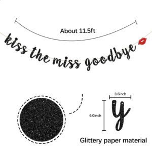 INNORU Kiss the Miss Goodbye Banner - Engagement Party Decor - Miss to Mrs Party Decorations Supplies, Bridal Shower Party Bunting Decorations, Black Glitter