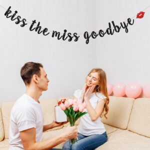 INNORU Kiss the Miss Goodbye Banner - Engagement Party Decor - Miss to Mrs Party Decorations Supplies, Bridal Shower Party Bunting Decorations, Black Glitter