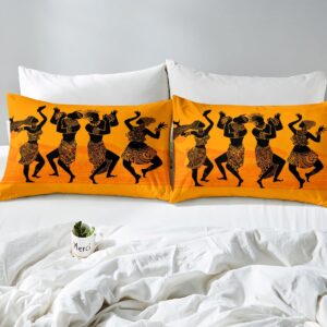 African Themed Bed Sheet Set Queen Size African Pattern Fitted Sheet for Kids Decor Ethnic Afro Decor Bedding Set Tribal Dance Bed Cover Deep Pocket Traditional Exotic Style Bed Set