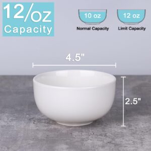 HOKELER 4.5 Inch Small Ceramic Bowls, 12 Ounces Dessert Bowls Set of 4, Small White Bowls for Kitchen, Side Dishes, Ice Cream Rice Soup Snack Cereal, Microwave and Dishwasher Safe