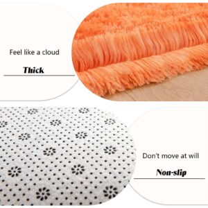 Rtizon Fluffy Rugs for Girls Bedroom, 4x6 Feet Soft Shaggy Orange Area Rug for Kids Playroom Living Room Dorm, Kawaii Tie-Dye Princess Rug for Baby Toddler Nursery, Orange