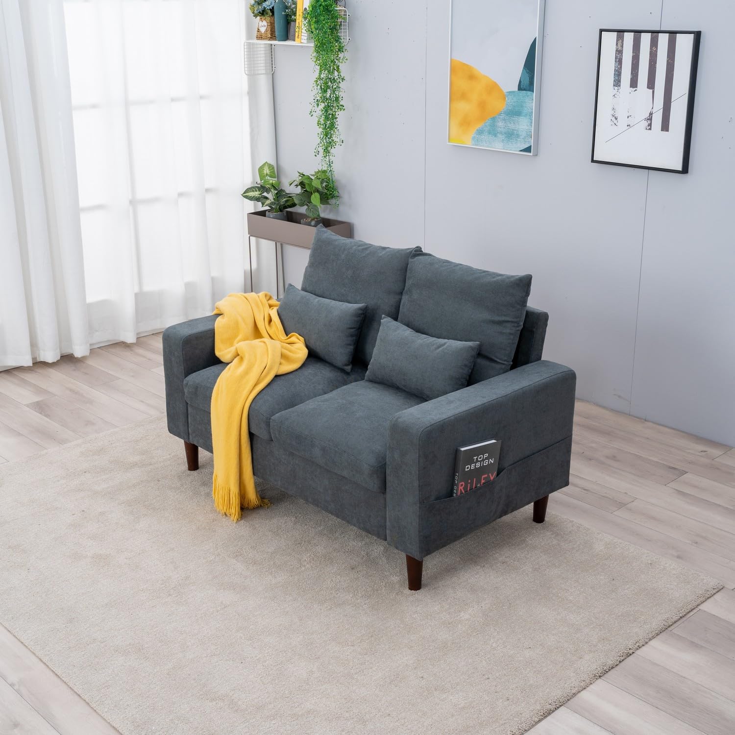 Panana 2 Seater Sofa 2 Seat Loveseat Compact Loveseat Couch Living Room Furniture with Armrest, Grey 2 Seater