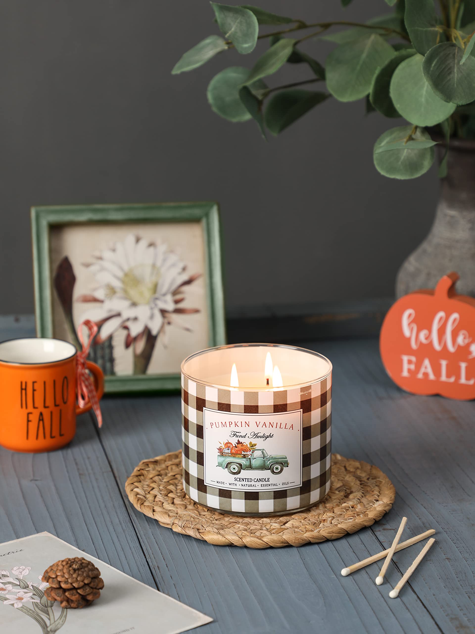 Pumpkin Candle Fall Candle Pumpkin Vanilla Secented Candle Autumn 3 Wicks Large Candle 14 oz