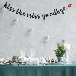 INNORU Kiss the Miss Goodbye Banner - Engagement Party Decor - Miss to Mrs Party Decorations Supplies, Bridal Shower Party Bunting Decorations, Black Glitter