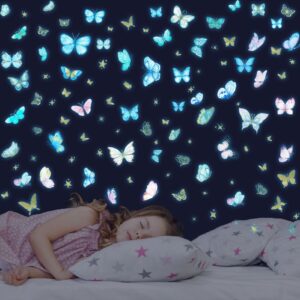 glow in the dark butterfly wall decals，glowing luminous butterfly wall stickers colorful removable self-adhesive butterfly decals for girls bedroom kids baby nursery living room decoration